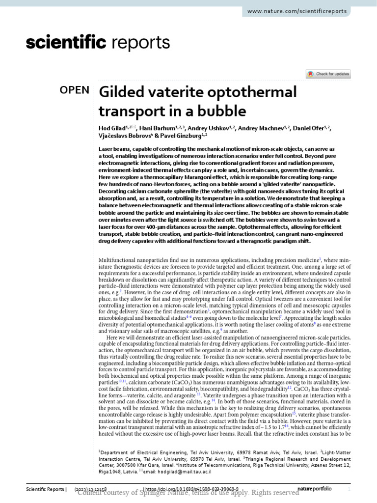 Gilded Vaterite Optothermal Transport in A Bubble | PDF | Nanoparticle ...