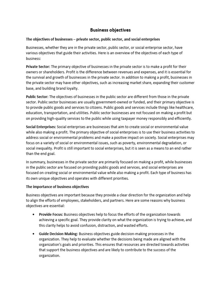 Business Objectives | PDF | Goal | Corporate Social Responsibility