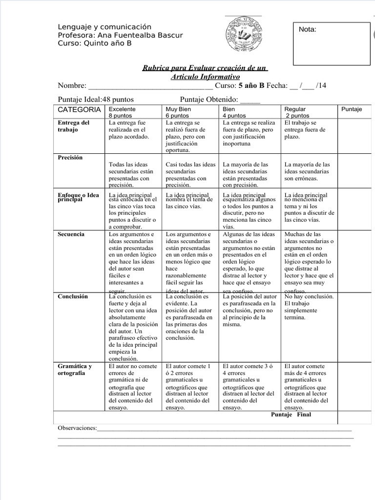 rubrica-para-texto-informativo | PDF