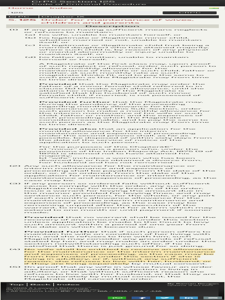 CRPC Section 125 - Order For Maintenance of Wives, Children and Parents ...