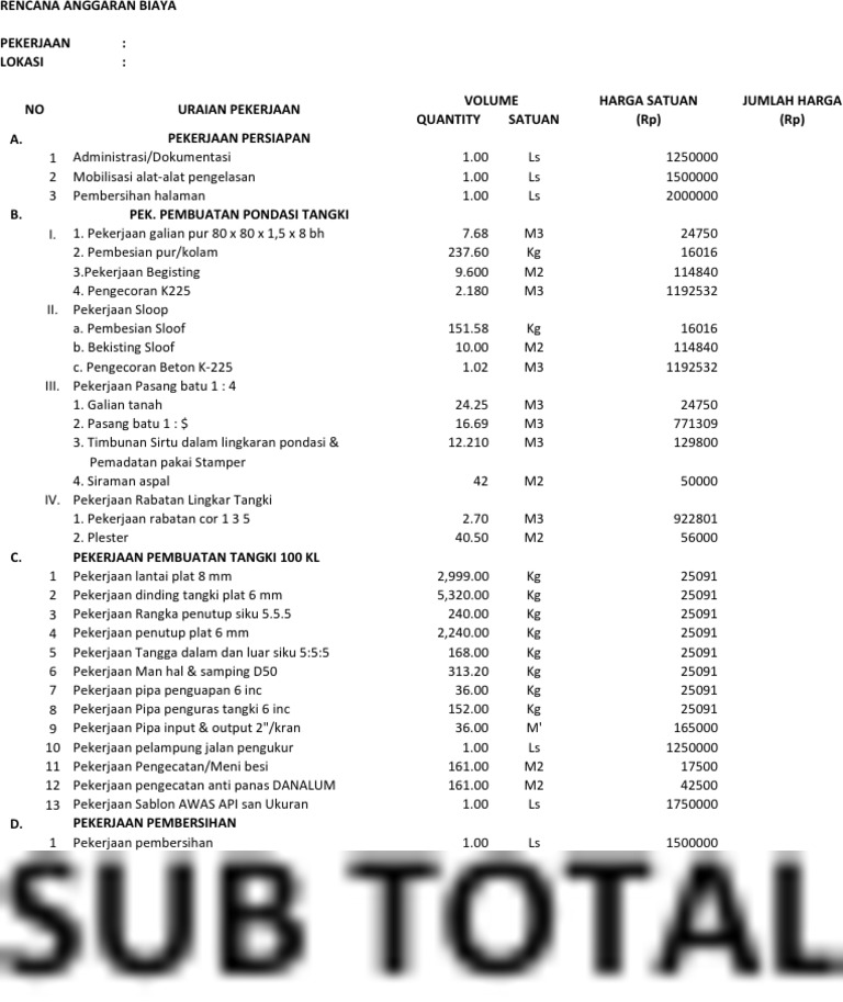 Rab Pembuatan Tangki 100 KL | PDF