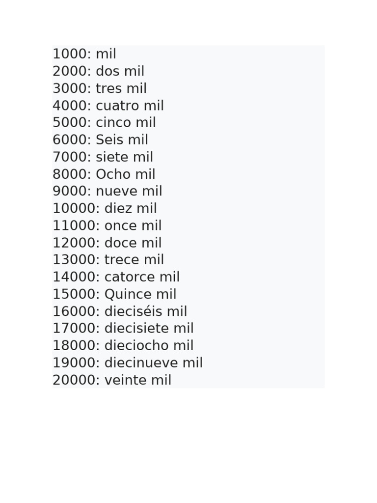 Numeros en Mil Hasta 20000 | PDF