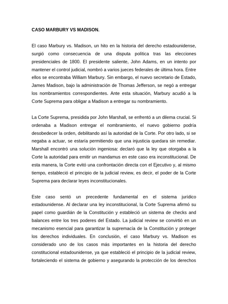 Marbury vs. Madison: Judicial Review Establecido | PDF | Marbury V ...