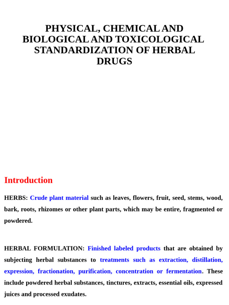 Standardization of Herbal Drugs | PDF | Chemistry
