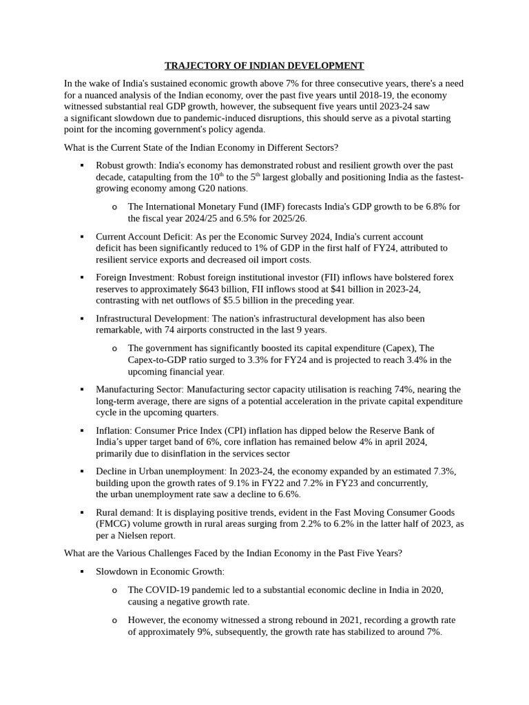 TRAJECTORY OF INDIAN DEVELOPMENT | PDF | Economy Of India | Economic Growth