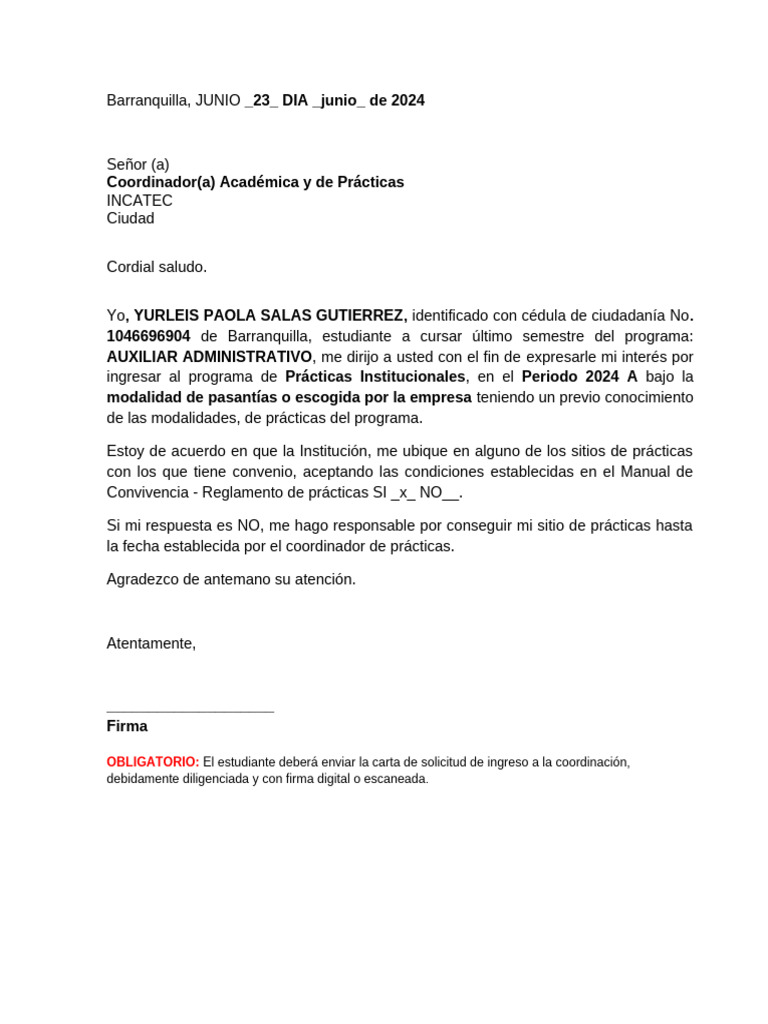 Solicitud de Prácticas Profesionales | PDF