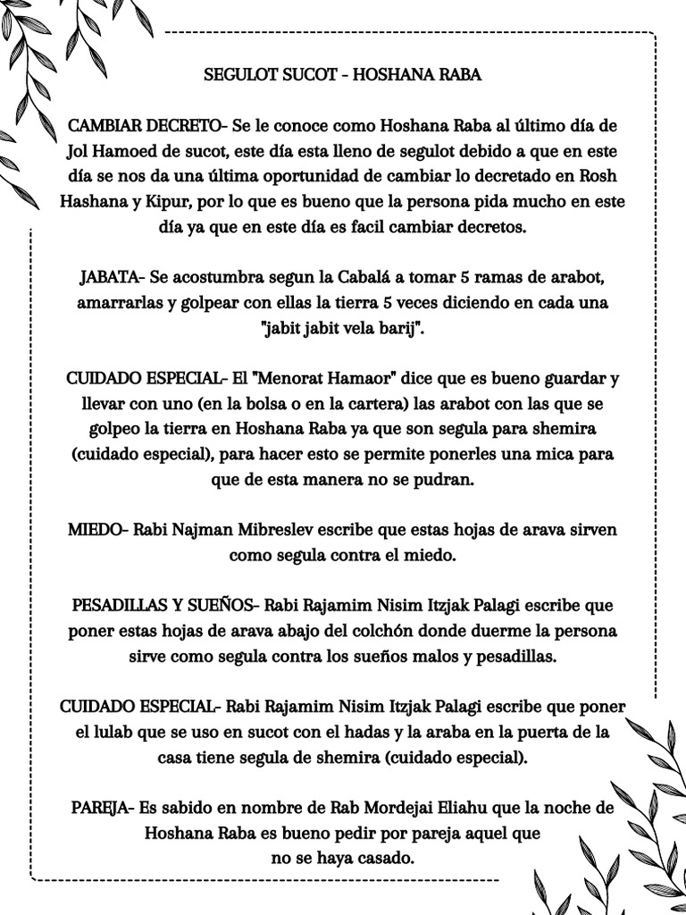 Segulot Hoshana Raba y Simja Tora | PDF | Servicios Judios | Creencia y ...