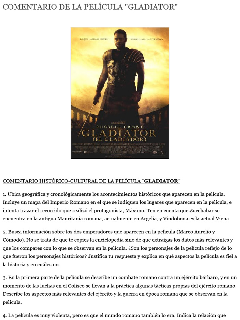 Comentario de La Película - Gladiator | PDF | imperio Romano