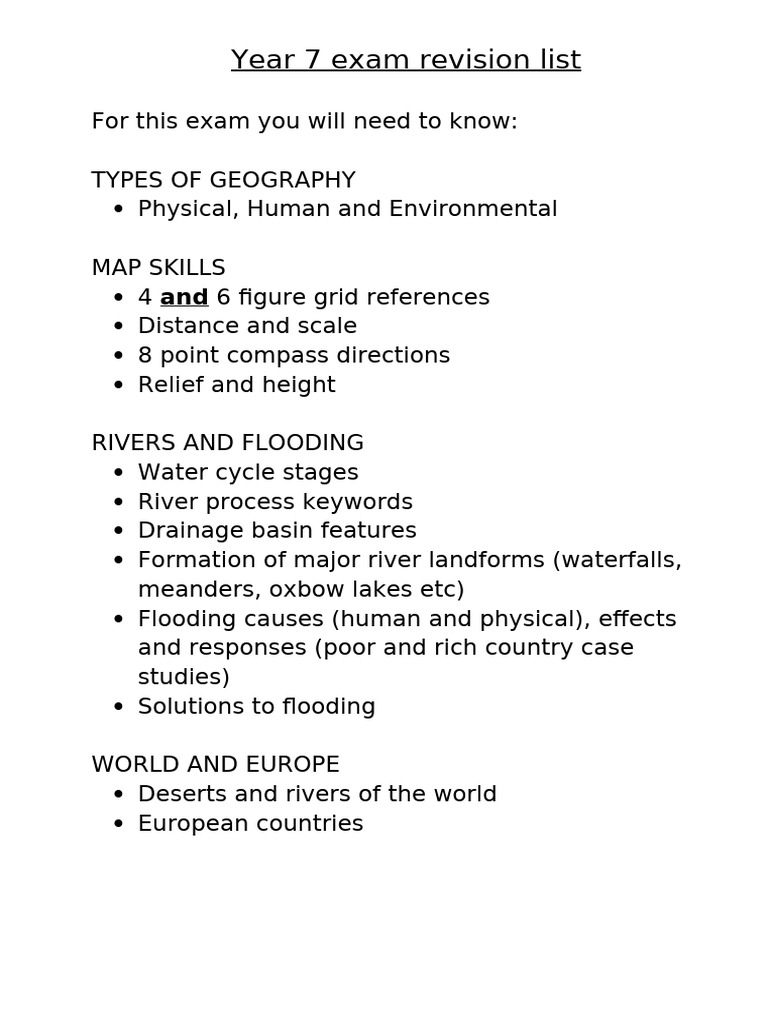 Y7 Revision List | PDF