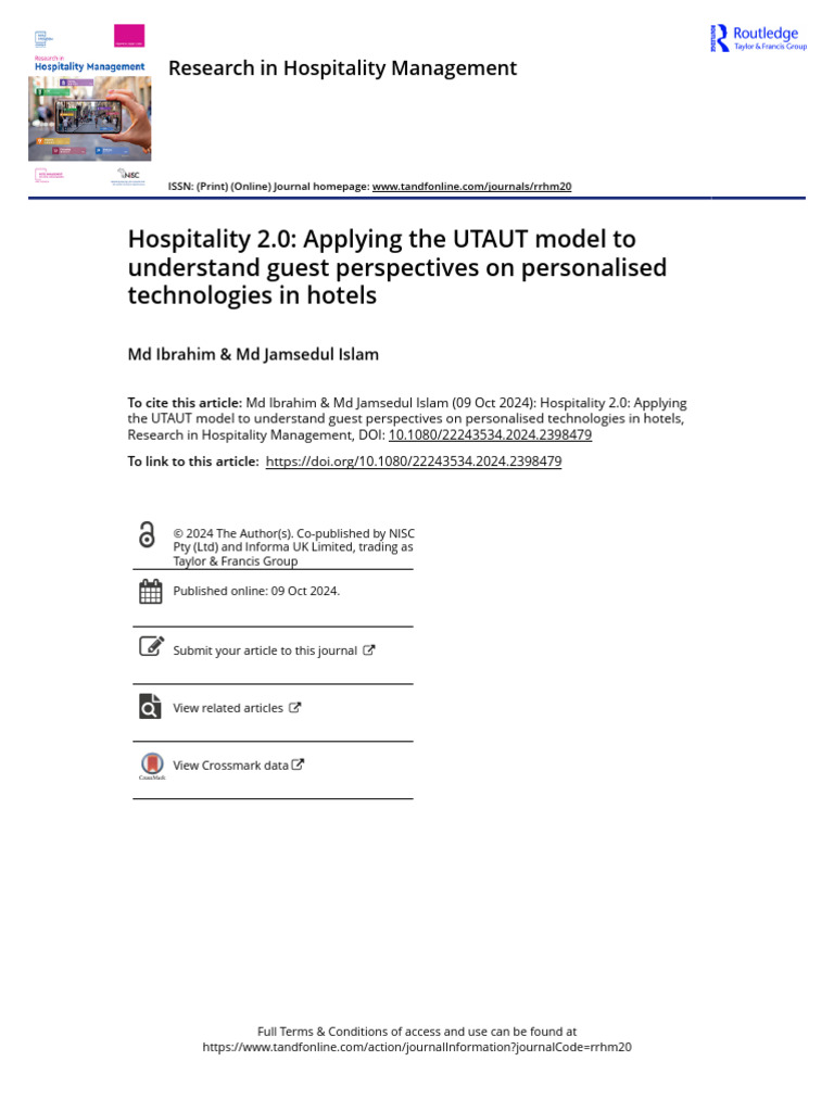 Hospitality 2.0 Applying The UTAUT Model To Understand Guest ...