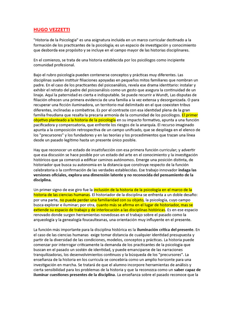 Vezzetti Resumen | PDF | Sicología | Psicoanálisis