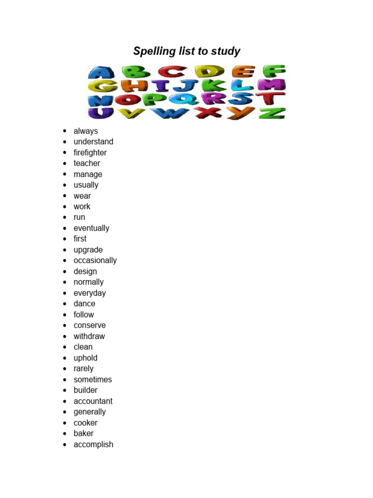 Spelling list to study | PDF