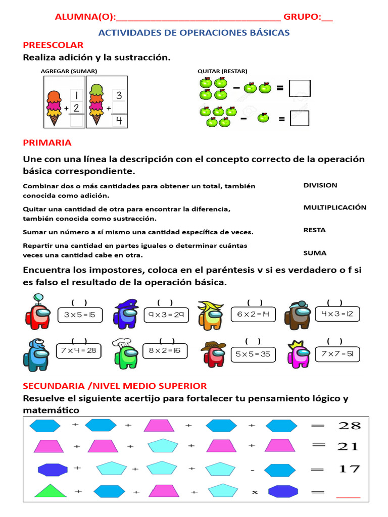 Actividad - Operaciones Básicas | PDF | Métodos y materiales de enseñanza