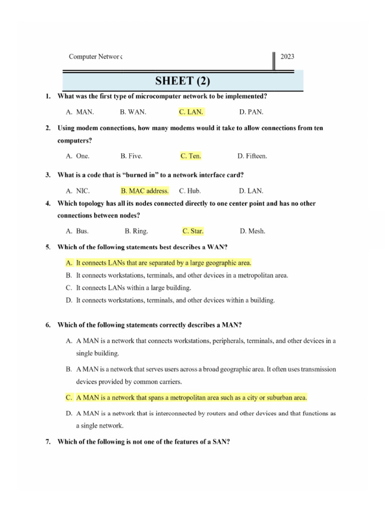 Network Sheet 2 | PDF