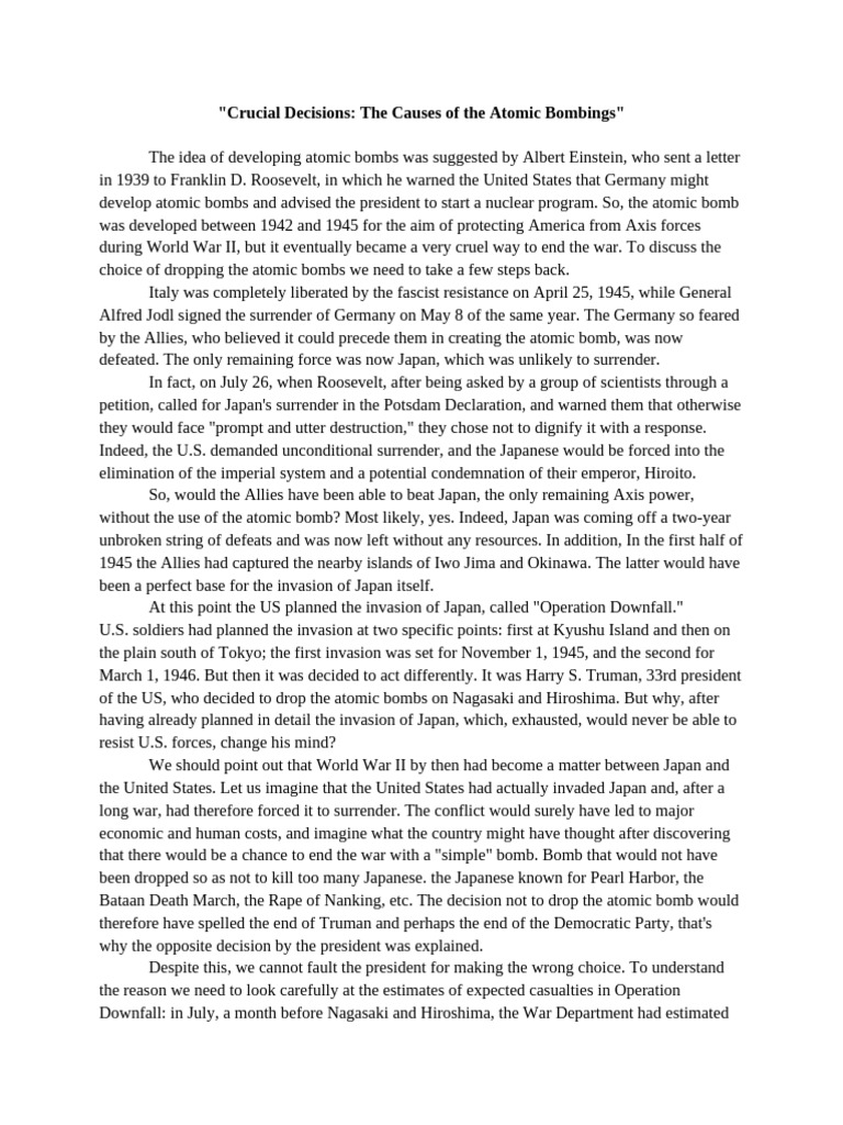 Crucial Decisions - The Causes of The Atomic Bombings - (Stefano ...