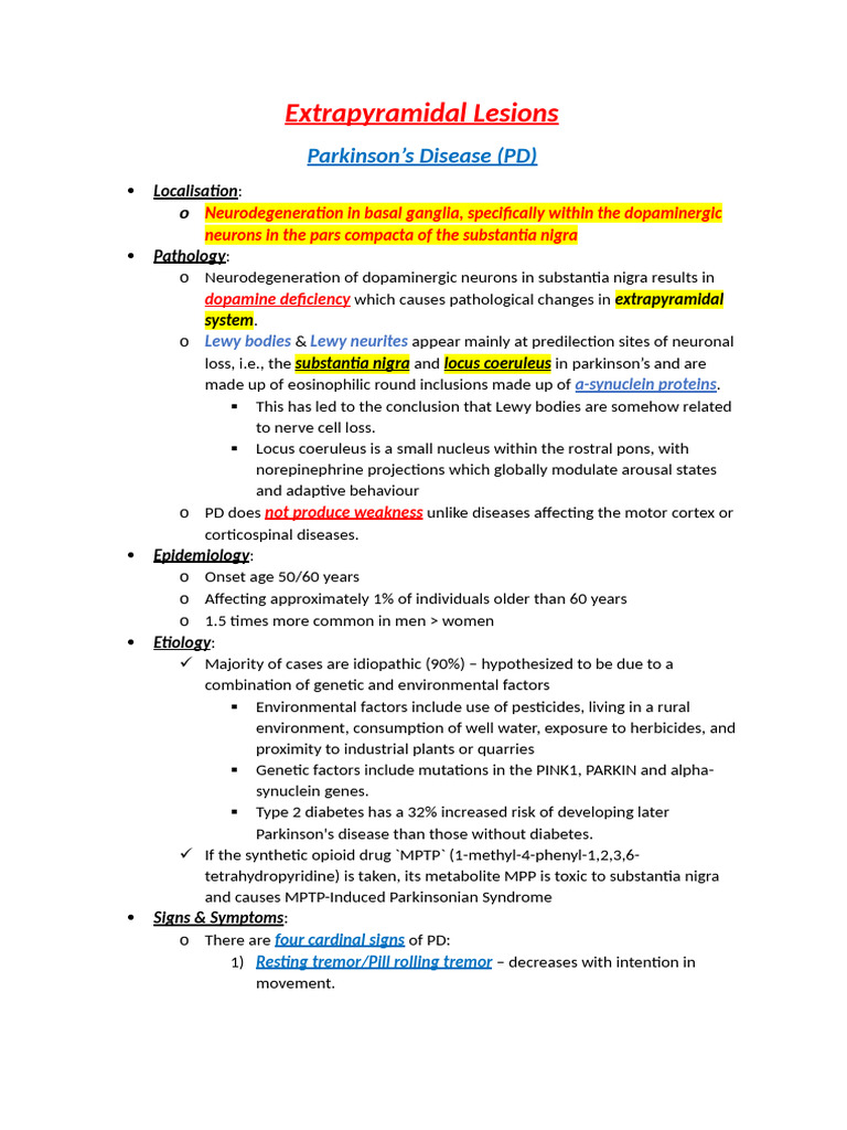 [DONE] Extrapyramidal Lesions | PDF | Parkinson's Disease ...