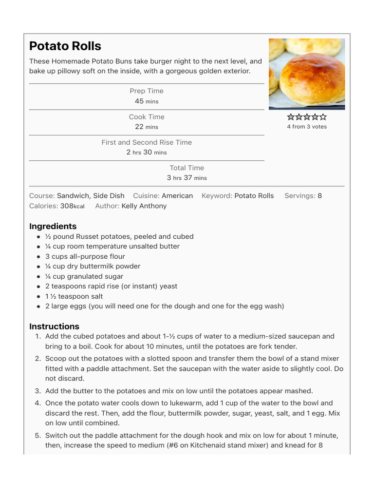 Potato Rolls - The Anthony Kitchen | PDF | Fat | Potato