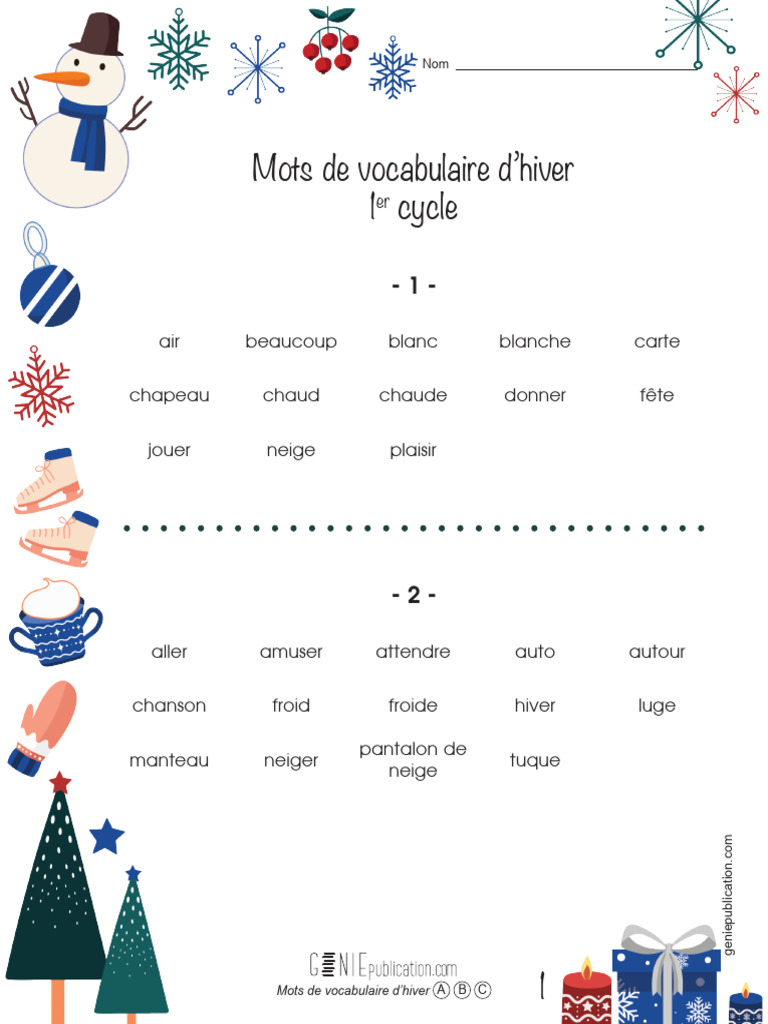 Vocabulaire d'hiver pour maternelle | PDF | Neige | Hiver