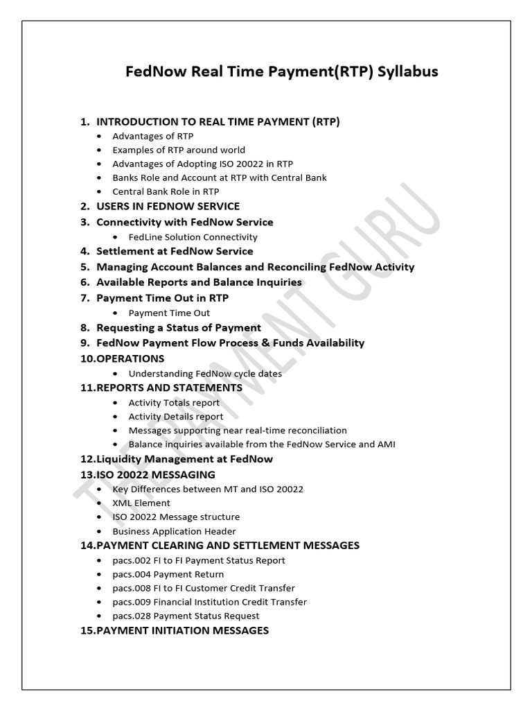 FedNow Payment Syllabus 1729797367 | PDF | Banks | Payments FedNow Payment Syllabus 1729797367 | PDF | Banks | Payments