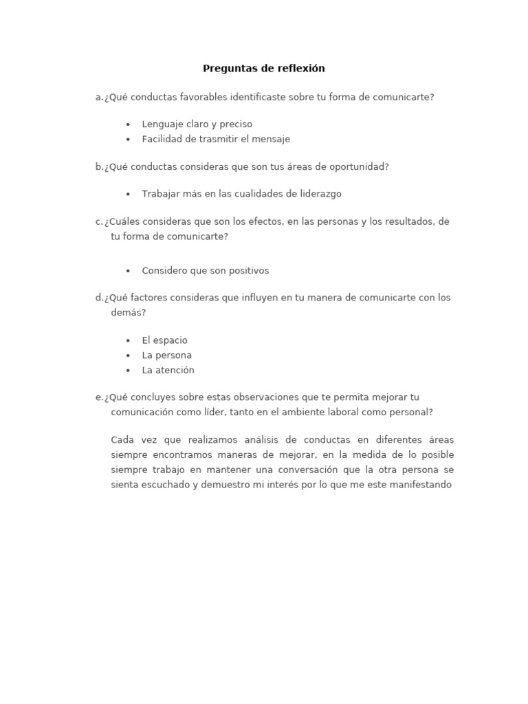 Preguntas de Reflexión | PDF | Crecimiento personal y profesional