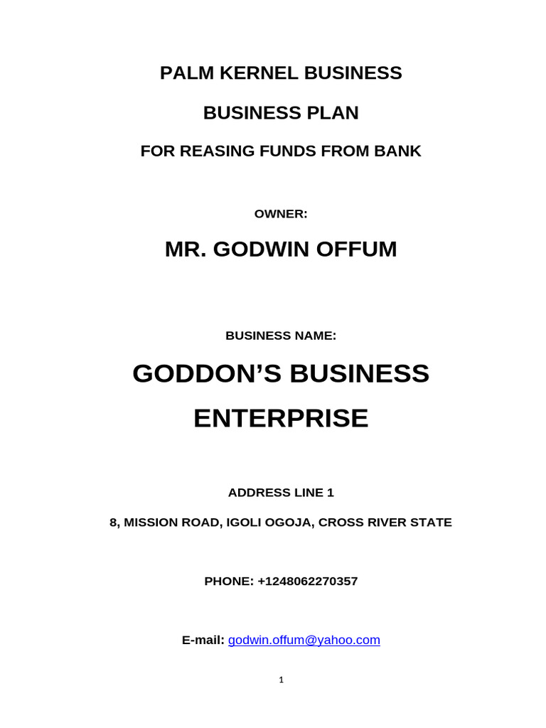 Godwin Proposal Palm Kernel Business1 | PDF | Palm Oil | Expense