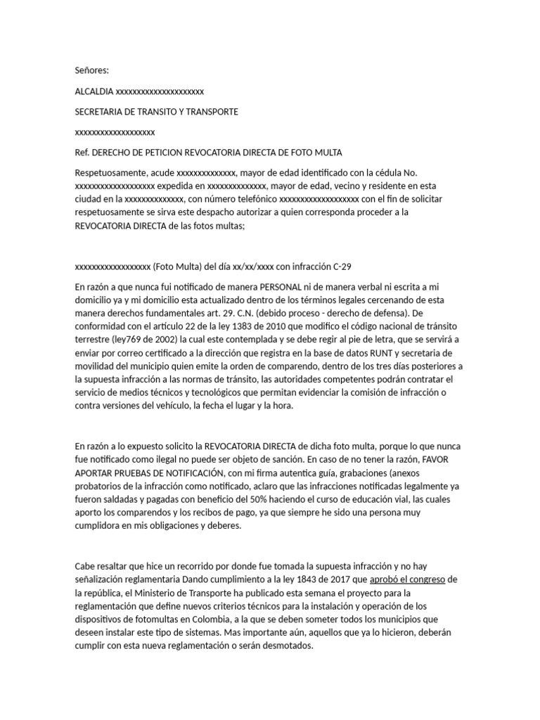 Derecho de Petición Revocatoria Directa de Fotomulta | PDF | Multa (pena) | Justicia