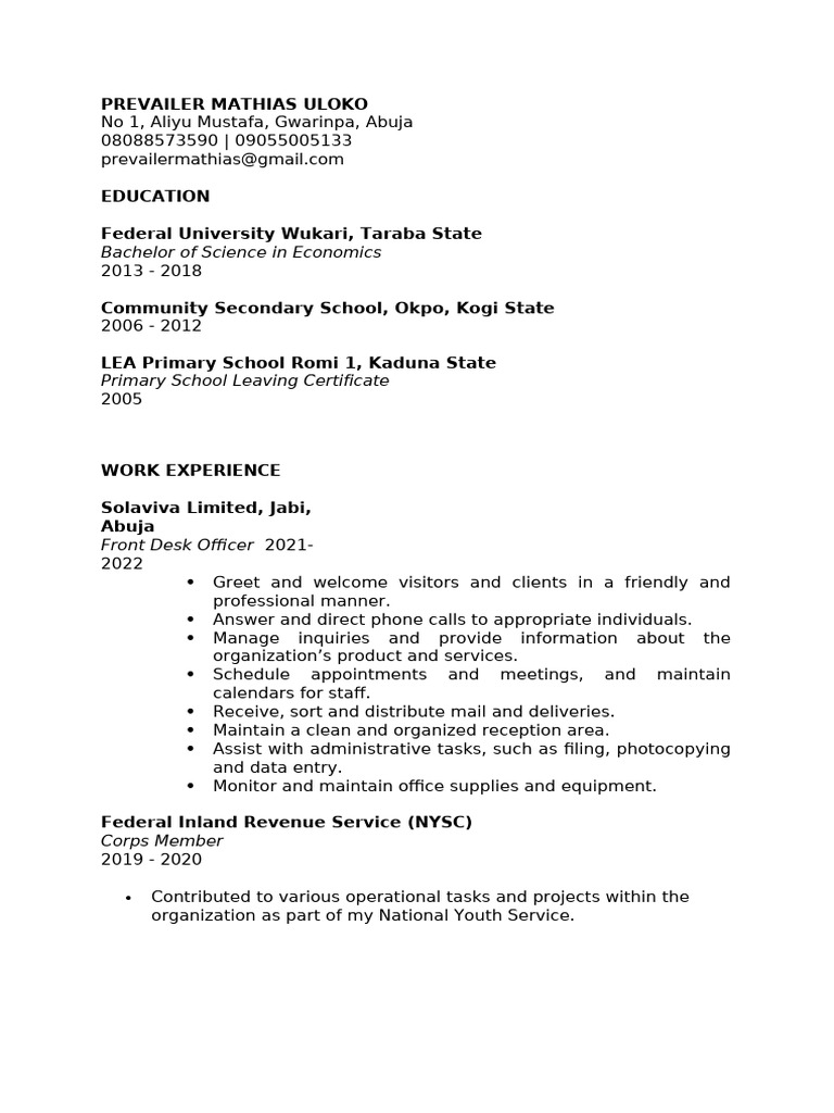 Edrickson's Fedi CV Overview | PDF