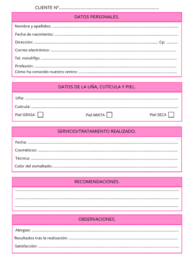 Ficha Cliente | PDF | Sistema tegumentario