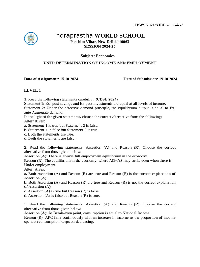 15.10.2024 Assignment of Unit Determination of Income and Employment ...