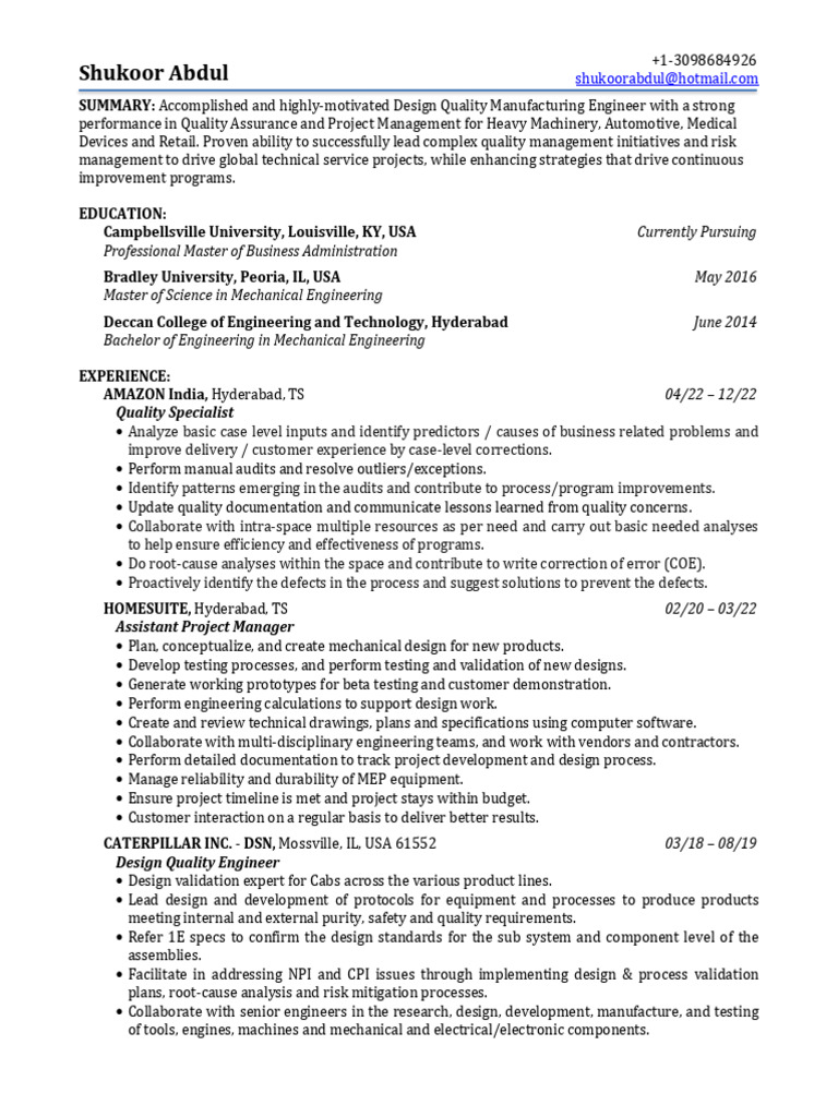 Resume Shukoor Abdul | PDF | Verification And Validation | Quality Assurance