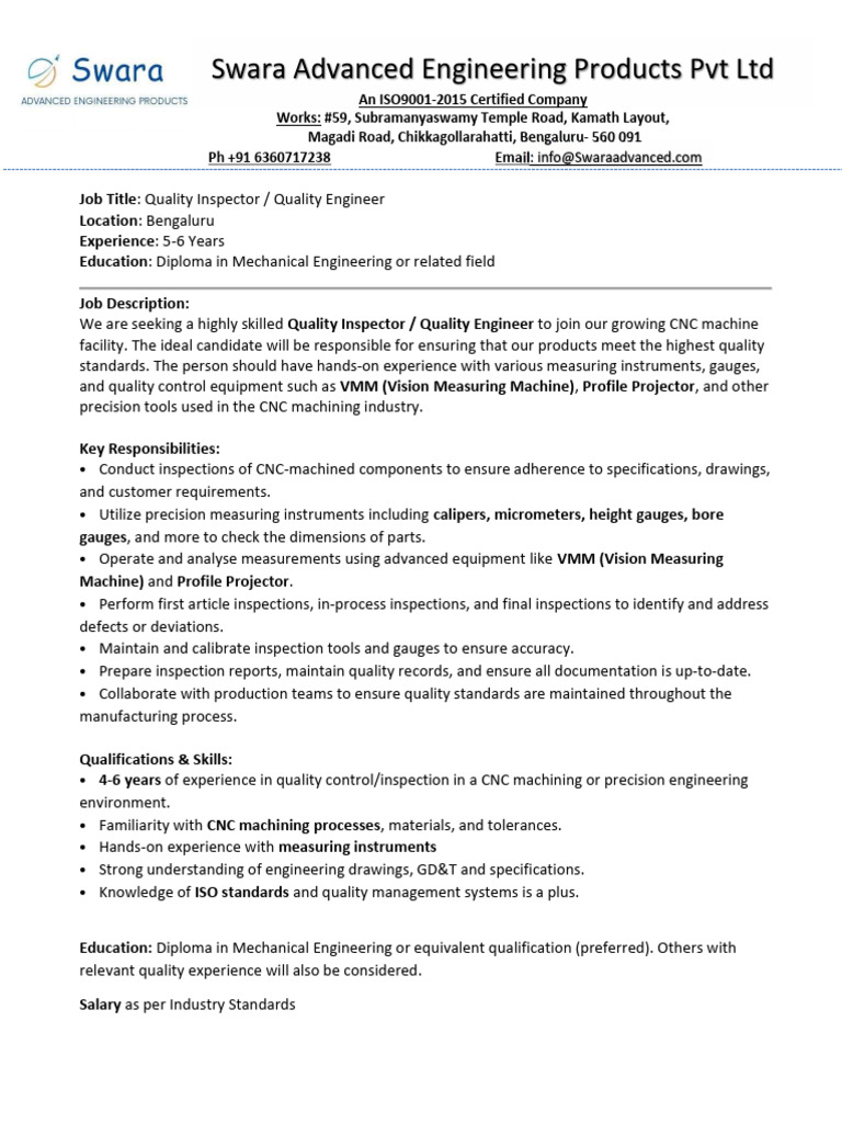 JD - Quality Engineer - SAEP | PDF | Business | Computers