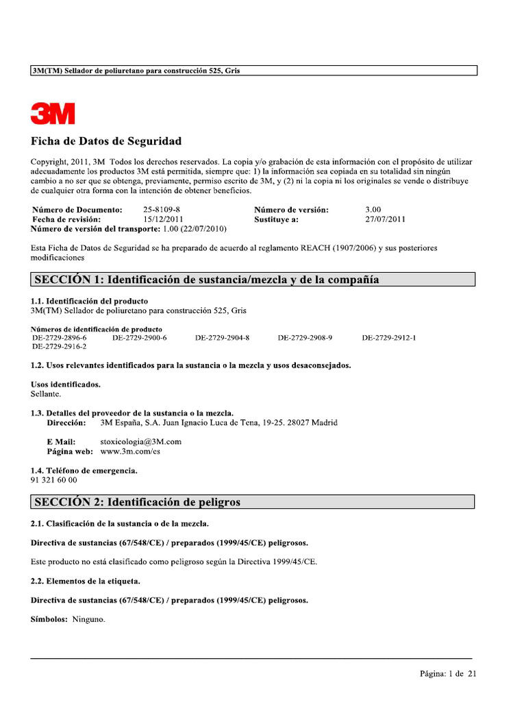 Hoja de seguridad Silicona | PDF