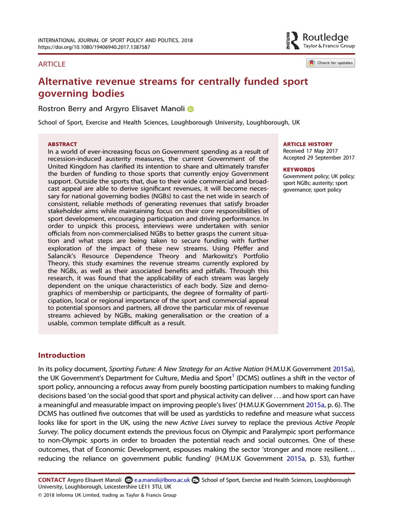 STR - Alternative Revenue Streams For Centrally Funded Sport Governing ...
