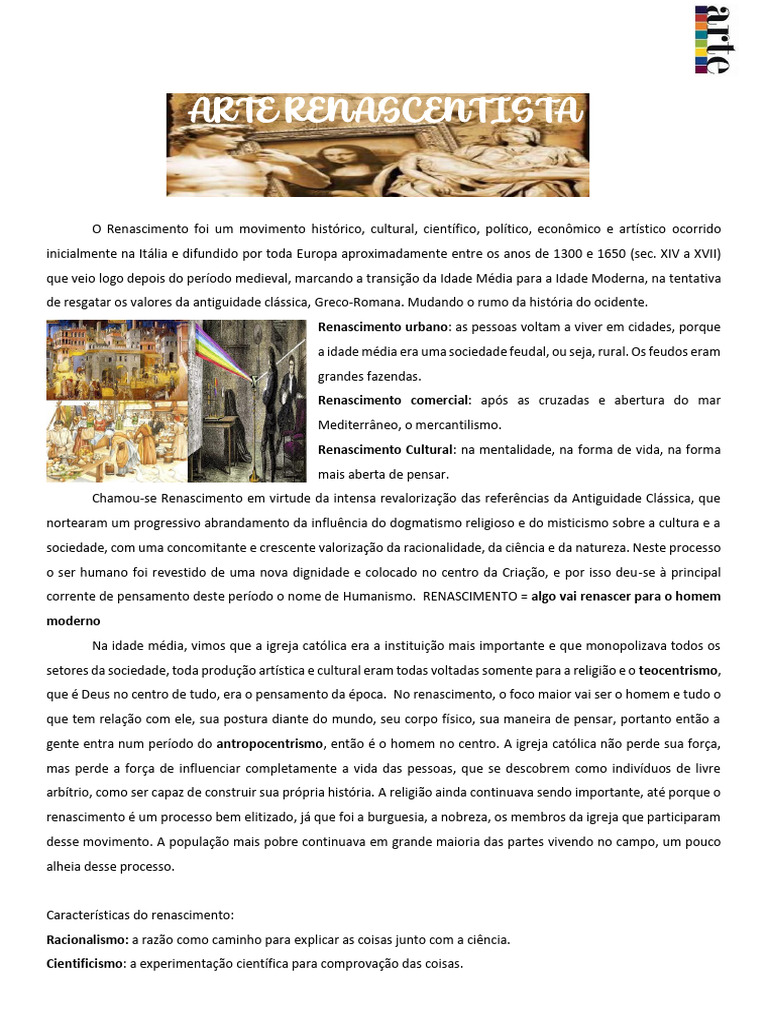 IV UNIDADE - Arte Renascentista | PDF | Renascimento | Leonardo da Vinci