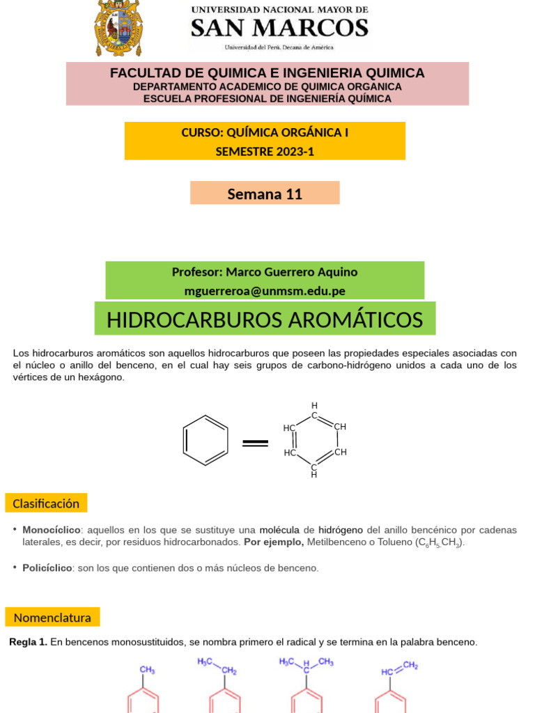 Semana 11 Quimica Organica 1 - 072 | PDF | Benceno | Moléculas