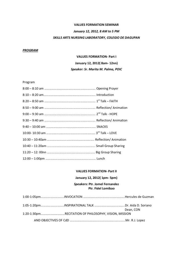 Values Formation Seminar Program, Final Output | PDF