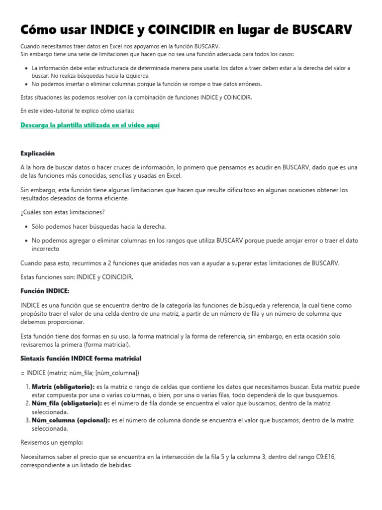 Cómo Usar INDICE y COINCIDIR en Lugar de BUSCARV | PDF | Matriz (Matemáticas) | Función ...