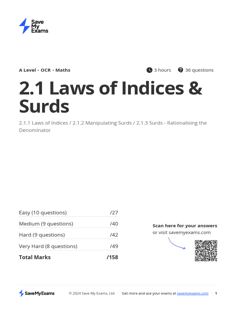 2 1 Laws of Indices Surds | PDF | Equations | Rational Number