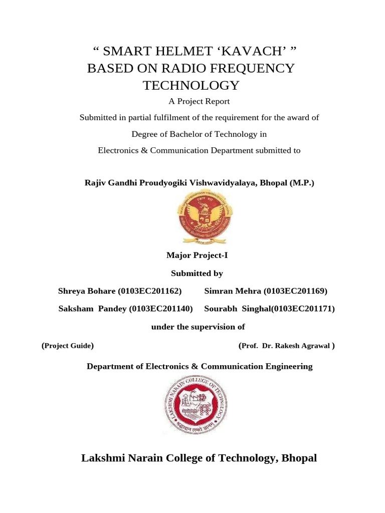 Smart Helmet Kavach Synopsis | PDF | Radio | Battery Charger