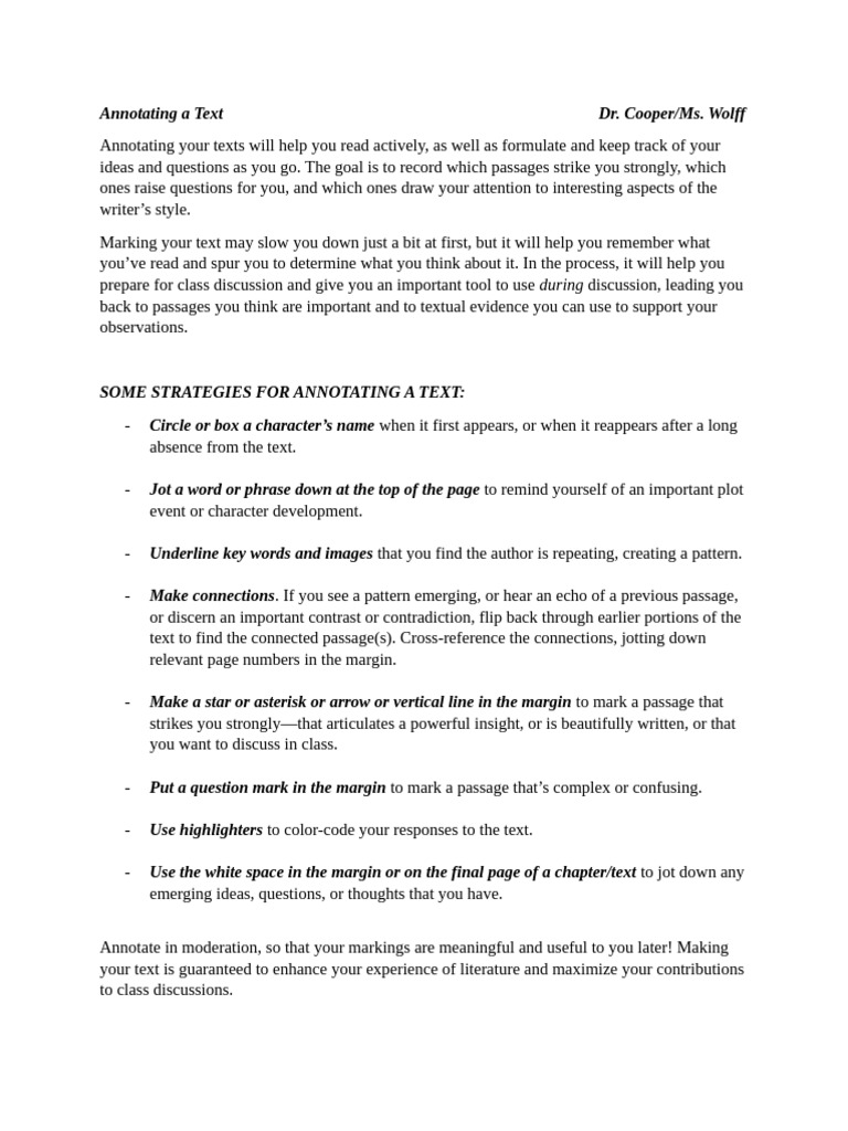 Annotating A Text | PDF