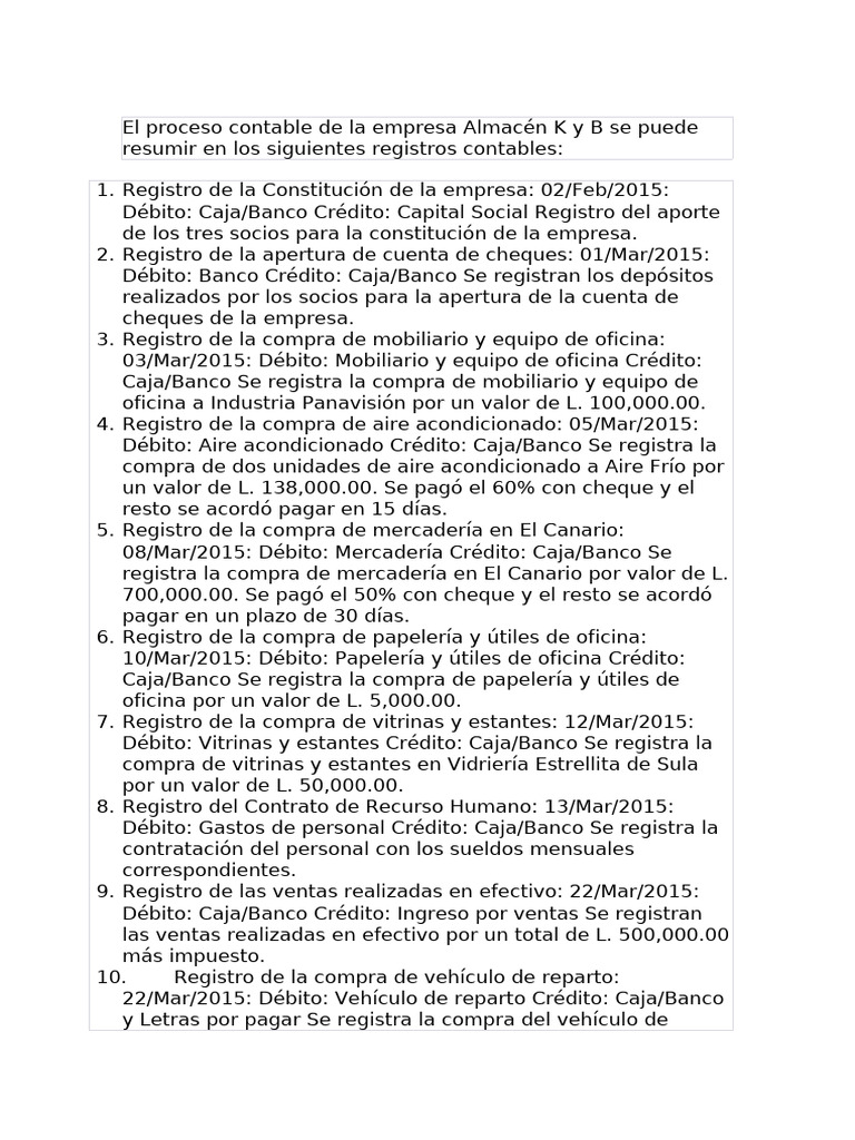 Registros Contables de Almacén K y B | PDF