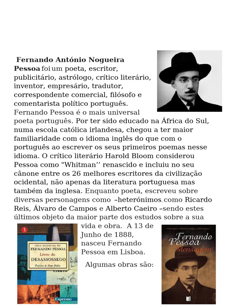 Fernando Pessoa: Vida e Obras do Poeta | PDF