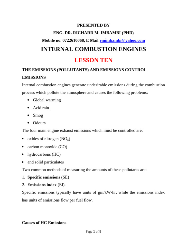 Lesson Ten Thermodynamics Notes Internal Combustion Engines Pdf