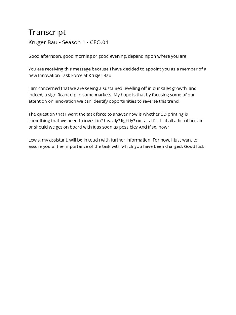 KrugerBau S1 CEO 01 Transcript | PDF | Business