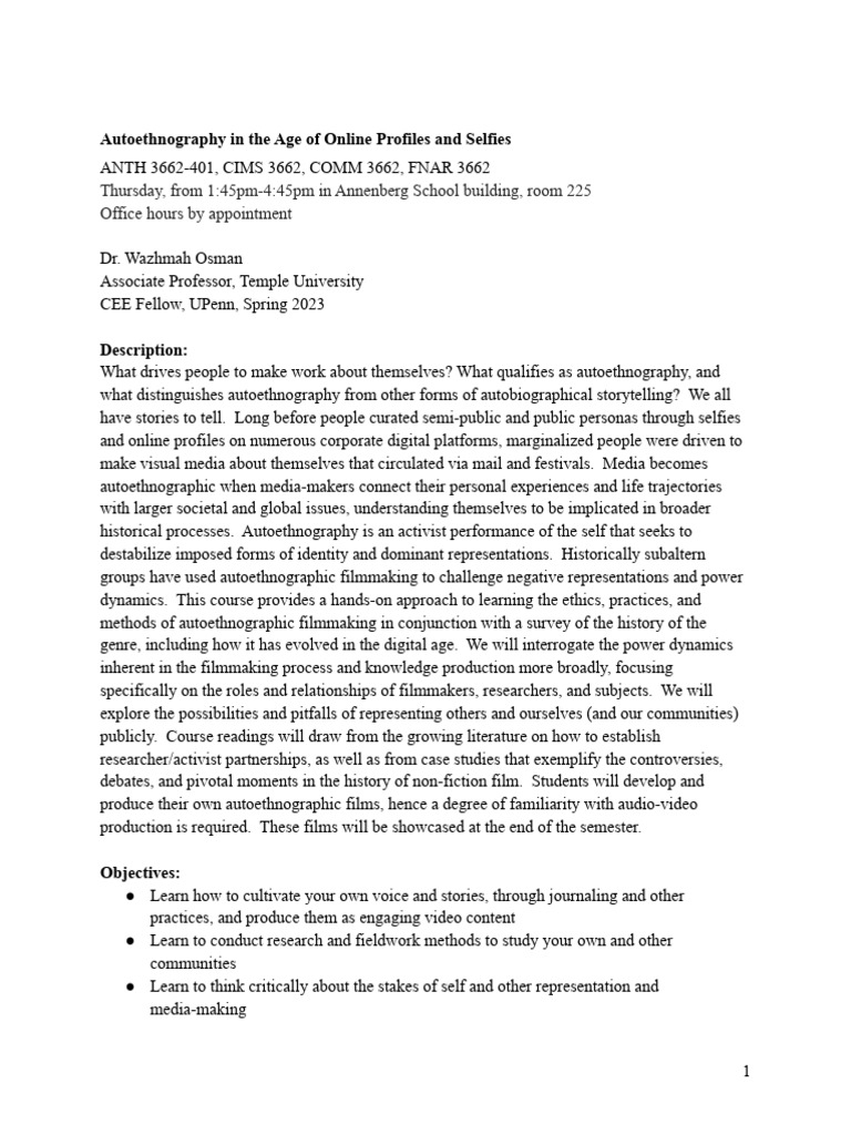 Autoethnography & Digital Age Filmmaking | PDF | Ethnography ...