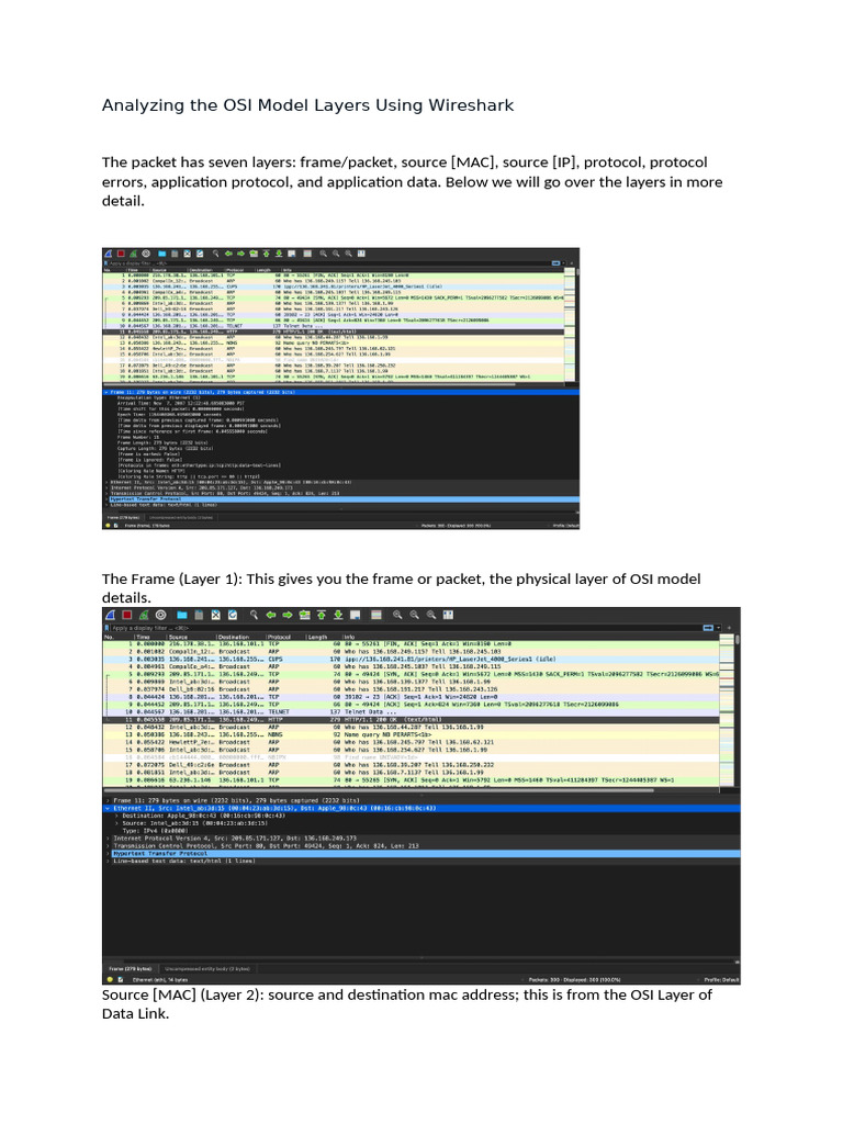 Analyzing The OSI Model Layers Using Wireshark M.H | PDF