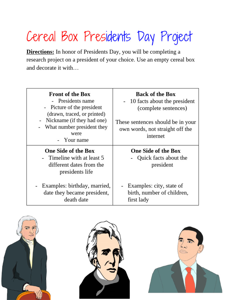 Presidents Day Cereal Box Project Guide | PDF