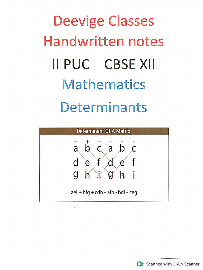 4.determinants II PUC Handwritten Notes From Deevige | PDF