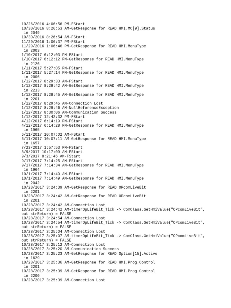 HMI Menu Type Read Logs Analysis | PDF
