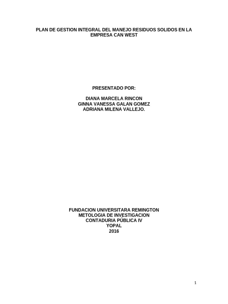 Proyecto De Reciclaje Pdf Residuos Reciclaje